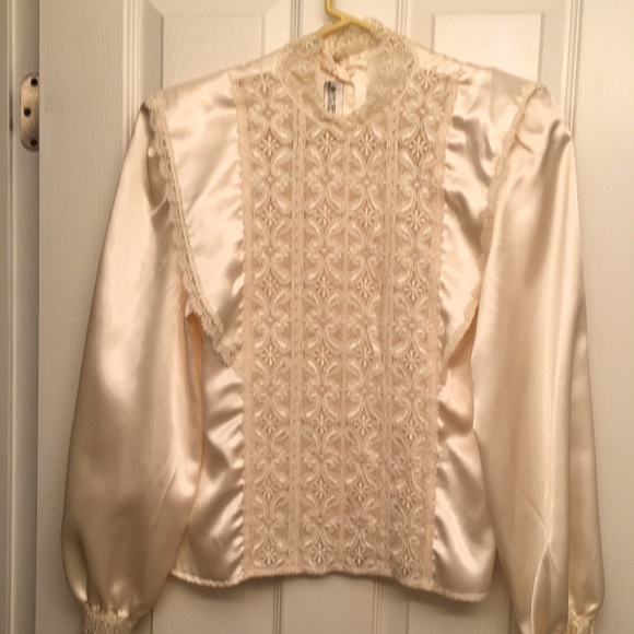Illustrations | Tops | Vintage Cream Satin Blouse | Poshmark